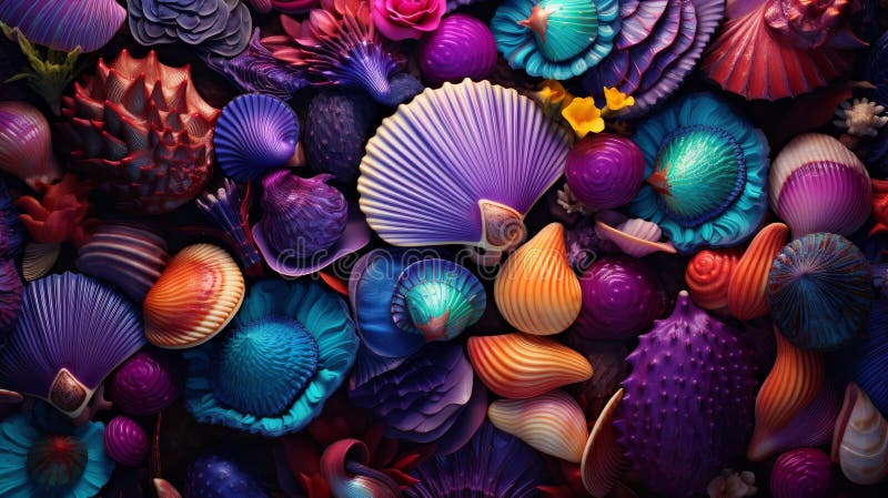 Dive into a World of Artistic Seashells with Vibrant Colors, Flat ...