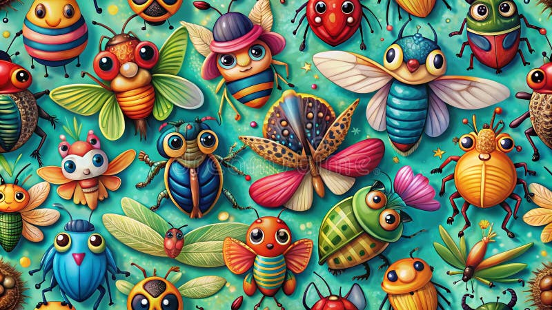 Whimsical Insect Wallpaper a Fun Repeating Pattern of Fantastic Bugs ...