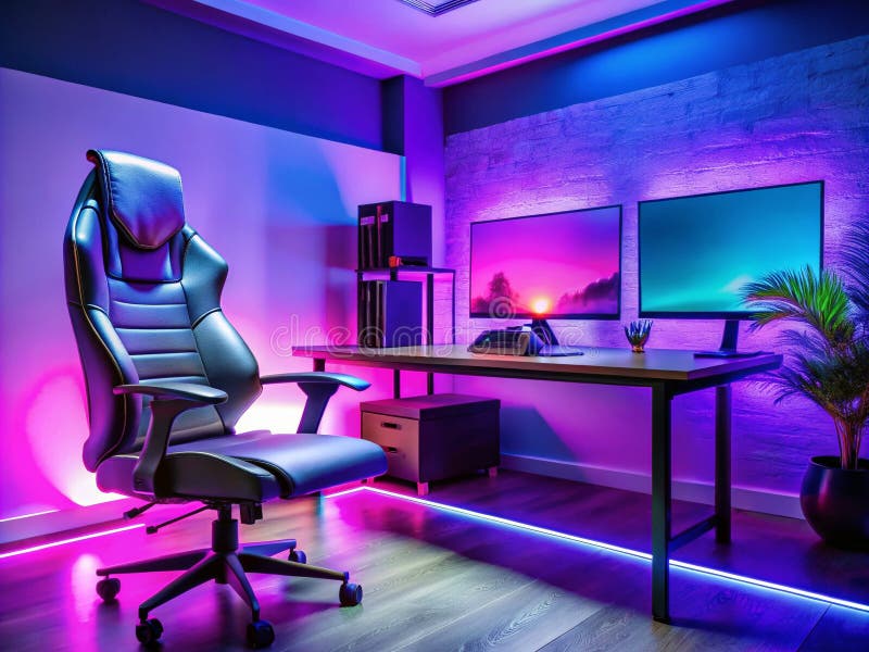 Immersive Purple Gaming Oasis a Stunning Setup Featuring a Comfortable ...