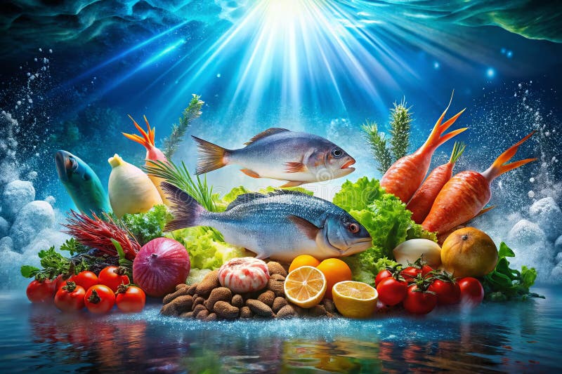Enthralling Underwater Feast Vibrant Seafood Colorful Veggies and ...