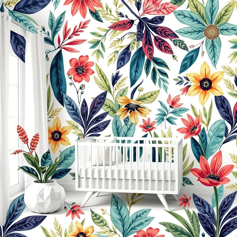 Vibrant Abstract Botanical Nursery Wallpaper Design a Colorful and ...