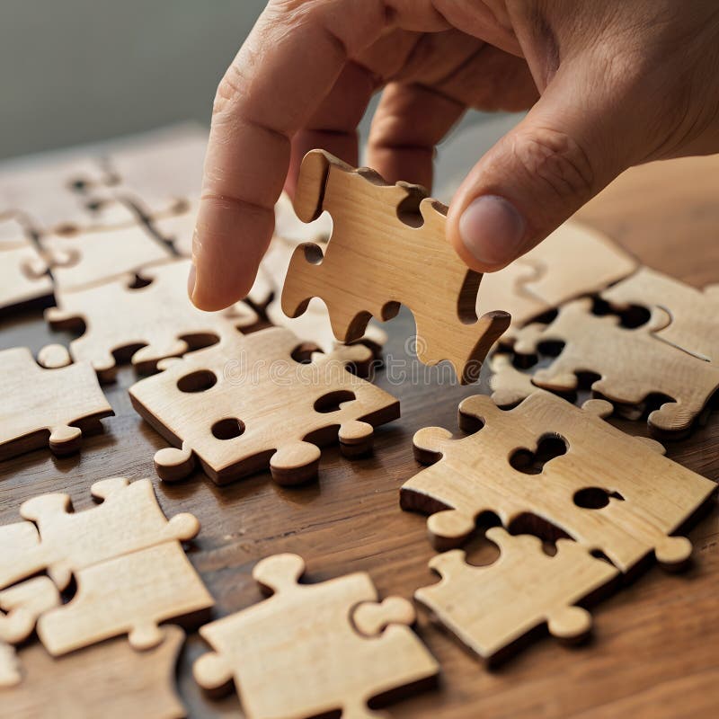 Hands Holding Jigsaw Puzzle Pieces: Close-Up Crop Shot. Stock ...