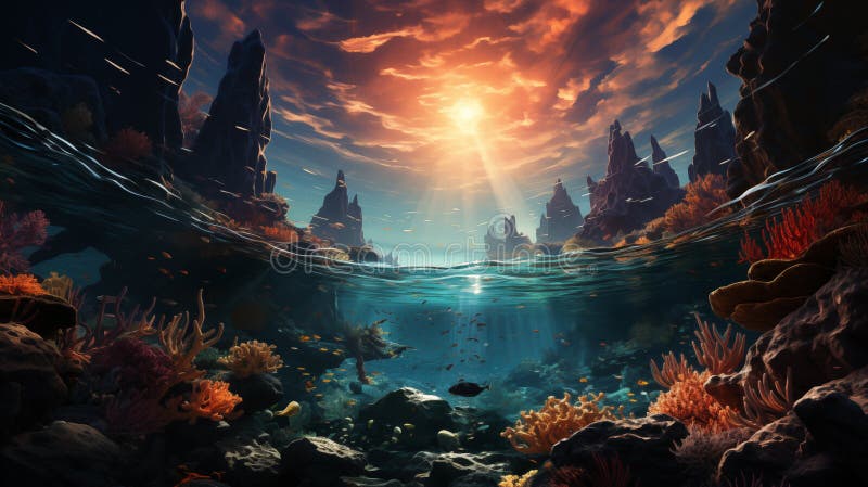Dive into the World of Reefs Underwater Where Sun Rays Break Down from ...
