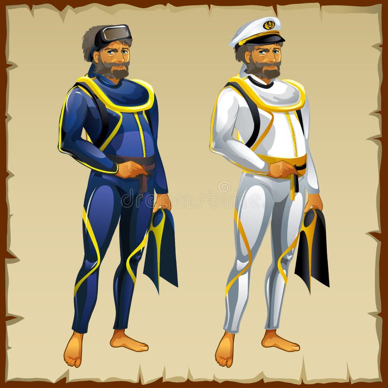 Diver and Captain of the Ship Stock Vector - Illustration of male ...