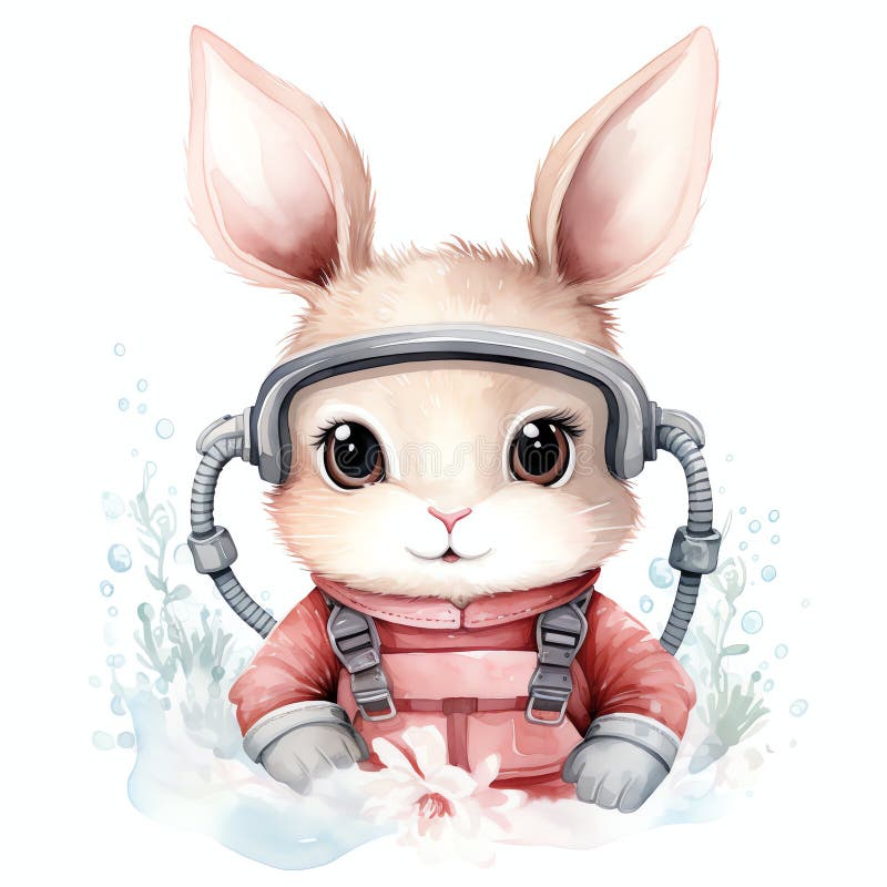 Diver Cute Bunny Blue Cute Bunny Watercolor Stock Illustration ...