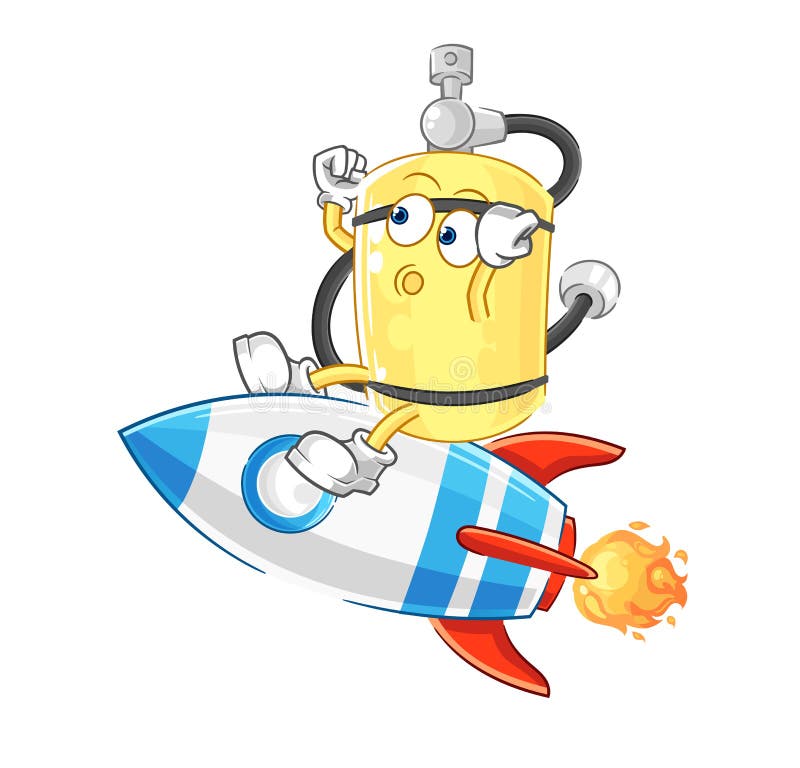 Diver Cylinder Ride a Rocket Cartoon Mascot Vector Stock Illustration ...