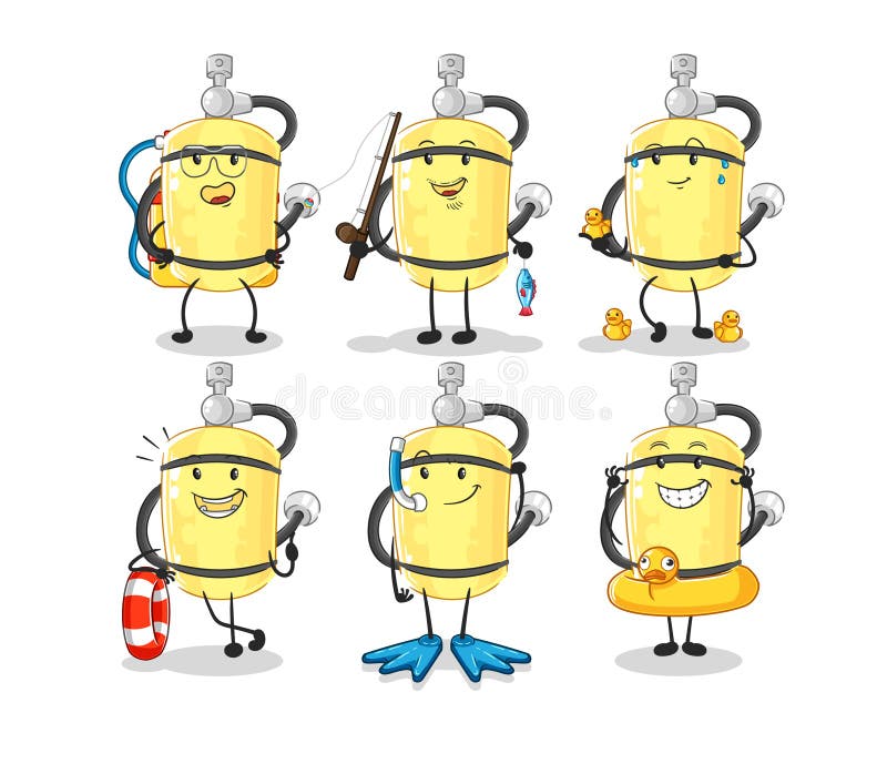 Diver Cylinder Water Activity Group. Cartoon Mascot Vector Stock Vector ...