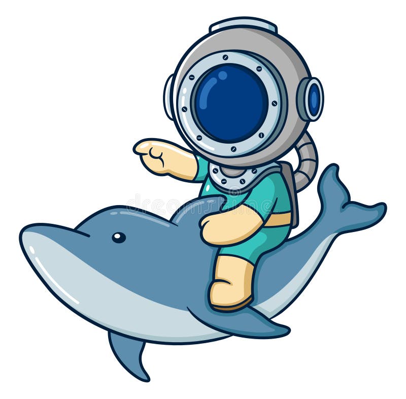 The Diver Enjoy Riding a Big Dolphin Stock Vector - Illustration of ...