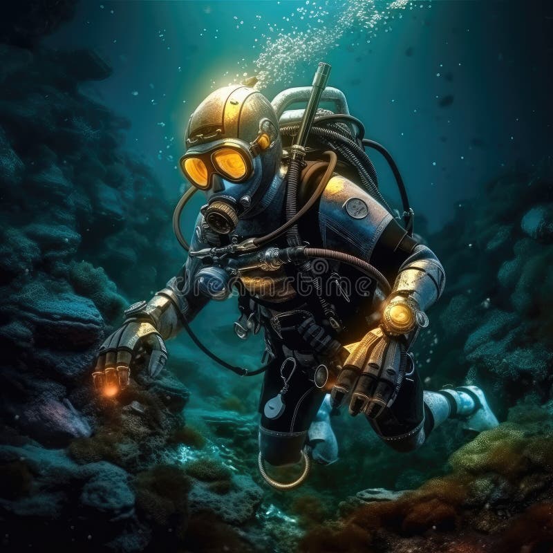 Diver Explores the Cracks, Crevices and Holes in a Coral Reef in a Deep ...