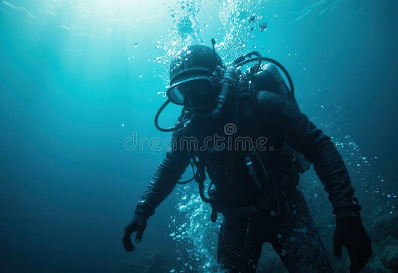Diver Explores Underwater World in Clear Blue Ocean Stock Image - Image ...