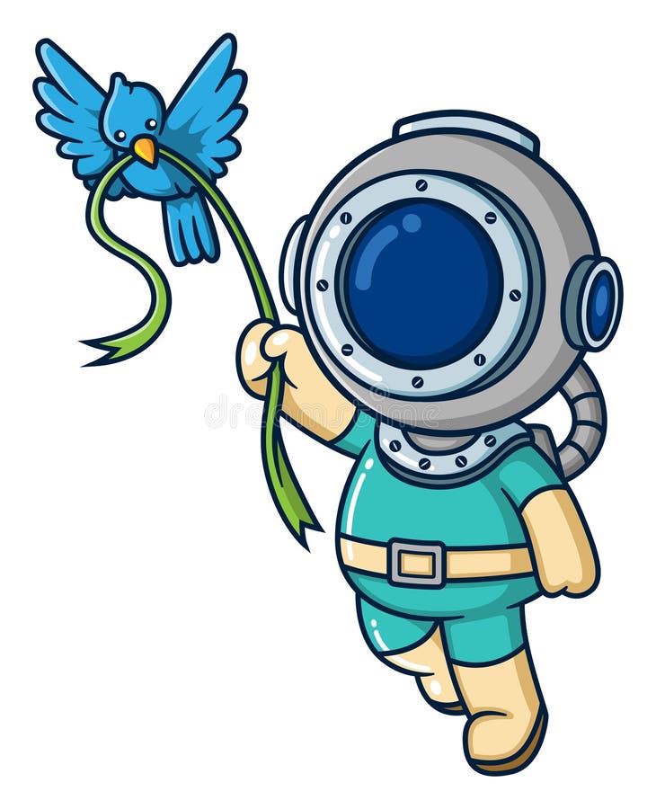 The Diver Holding Ribbon and Flying with a Bird Stock Vector ...