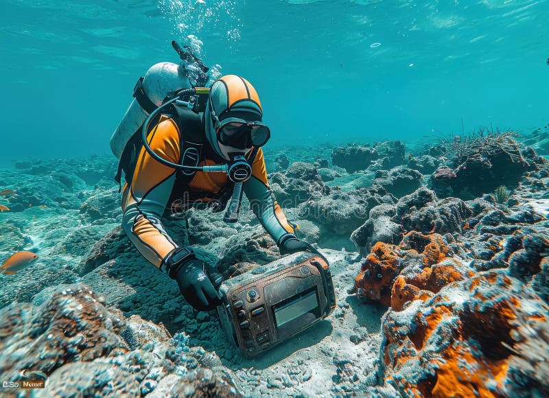 Diver Exploring the Ocean Floor with an Oxygen Tank and Underwater ...