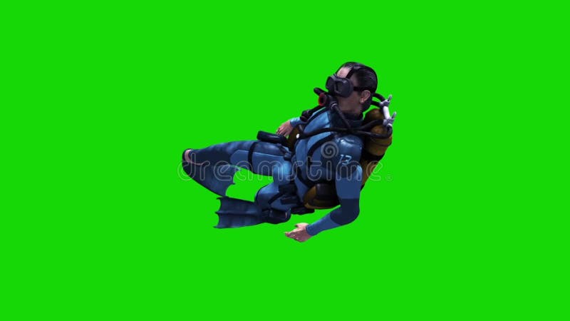 Diver Swimcycle Scuba Diving Cylinders Side Green Screen 3D Rendering ...