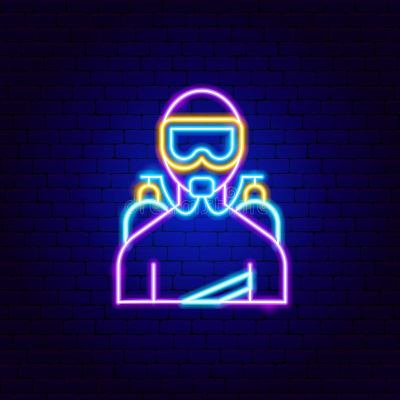 Diver Neon Sign stock vector. Illustration of equipment - 208516019