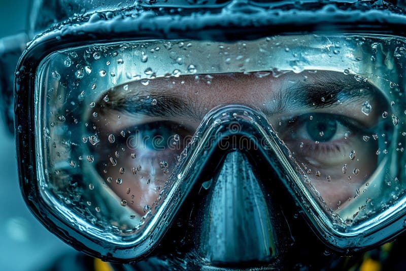 Diver Preparing for Underwater Exploration with Clear Focus on Eyes ...