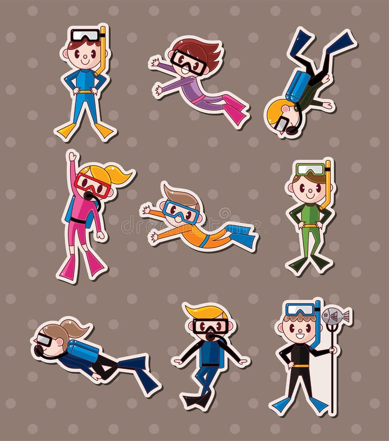 Diver stickers stock vector. Illustration of activity - 26696533