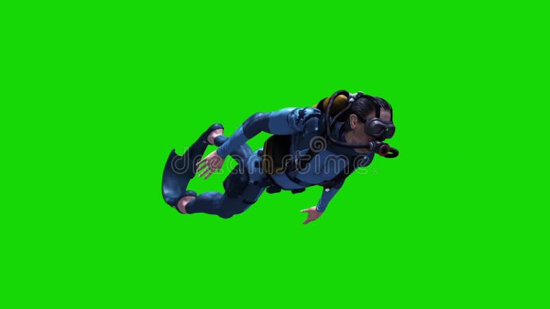 Diver Swimcycle Scuba Diving Cylinders Side Green Screen 3D Rendering ...