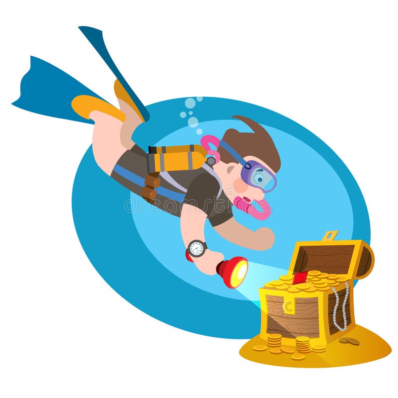 Diver with treasure chest stock vector. Illustration of marine - 44352916