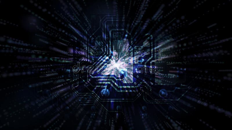 Radial Techno Rays with the Frame of the Motherboard, Loops. Stock ...