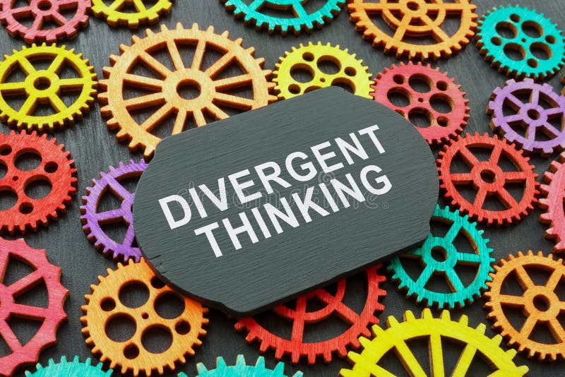 Divergent Thinking Words on the Board and Gear Wheels. Stock Photo ...