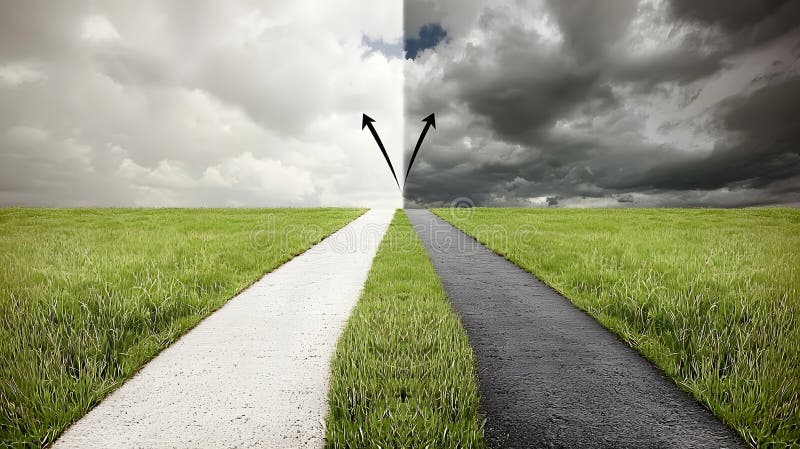 Diverging Paths Under Contrasting Skies. Stock Illustration ...