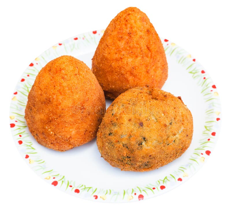 Arancini Traditionnel Du Plat Blanc En Sicile Photo stock - Image du ...