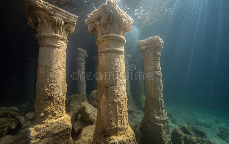Underwater Columns in a Serene Coral Garden, Great for Historical and ...
