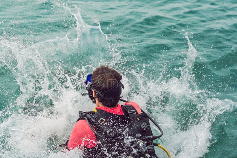 Divers Jump in the Sea To Start Diving Stock Photo - Image of ...