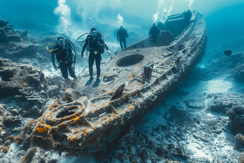 Divers Outfitted with Complete Gear Conducting Underwater Operations ...