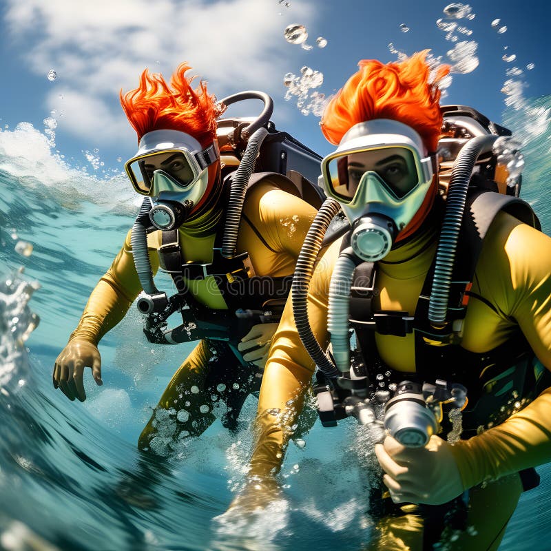 Divers in the Sea, Ai-generatet Stock Illustration - Illustration of ...