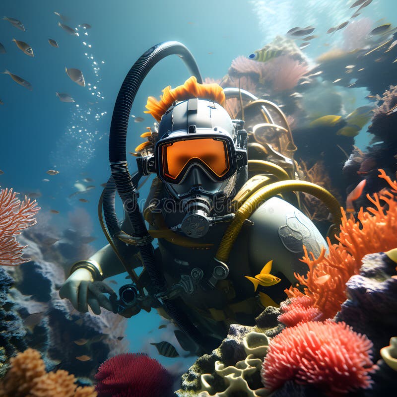 Divers in the Sea, Ai-generatet Stock Illustration - Illustration of ...