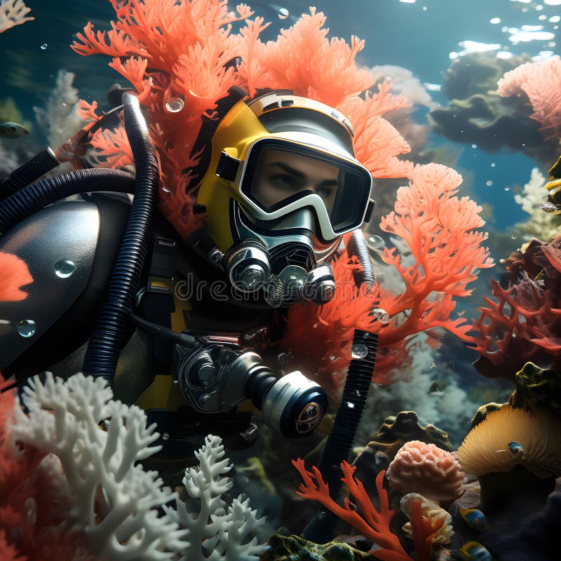 Divers in the Sea, Ai-generatet Stock Illustration - Illustration of ...