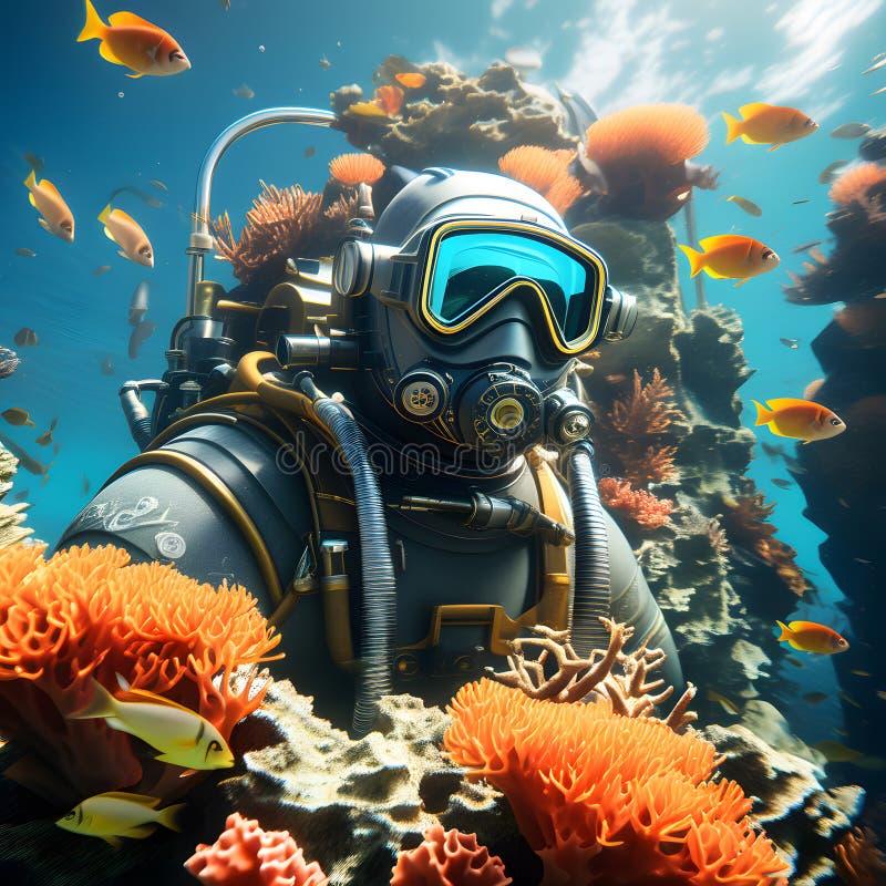 Divers in the Sea, Ai-generatet Stock Illustration - Illustration of ...