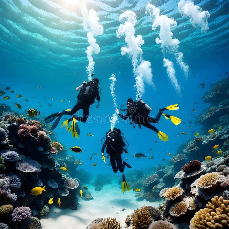 Divers in the Sea, Ai-generatet Stock Illustration - Illustration of ...