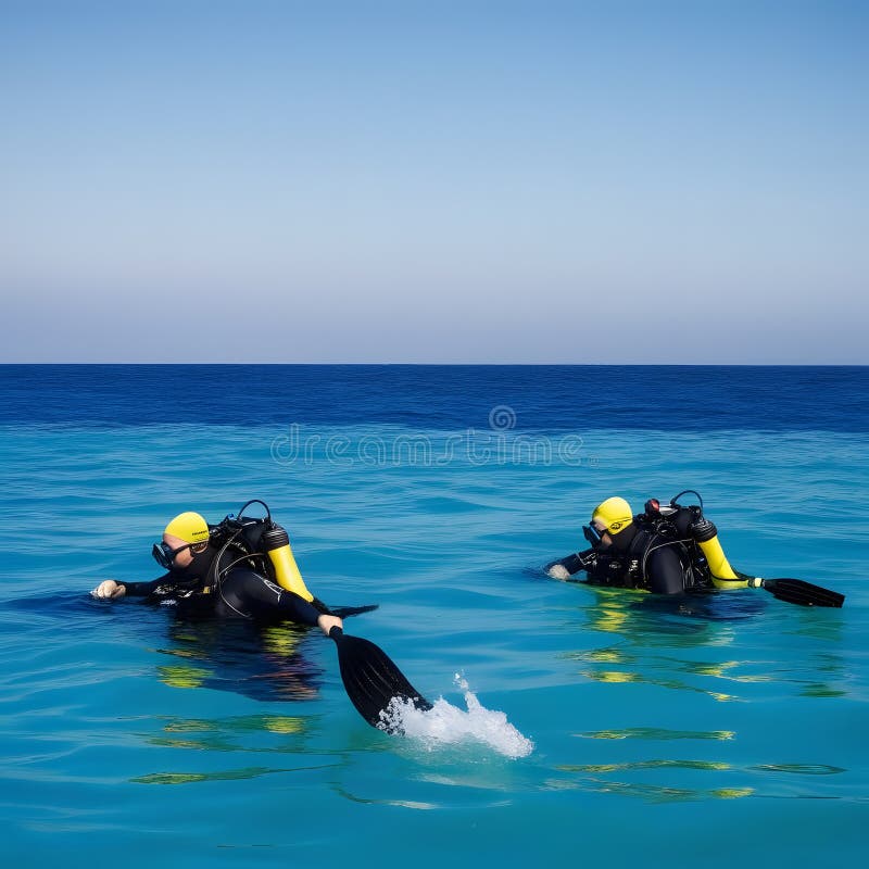 Divers in the Sea, Ai-generatet Stock Illustration - Illustration of ...