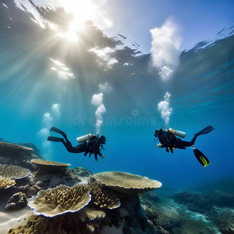Divers in the Sea, Ai-generatet Stock Illustration - Illustration of ...