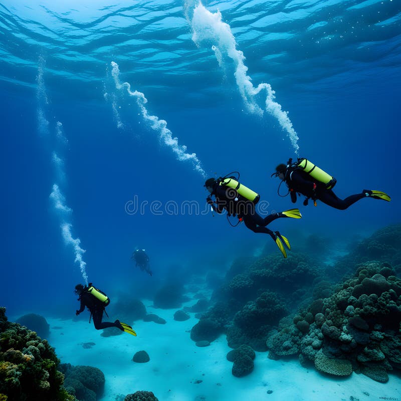 Divers in the Sea, Ai-generatet Stock Illustration - Illustration of ...