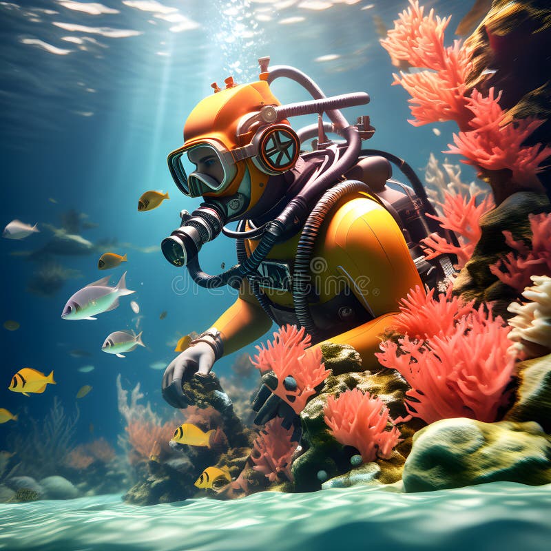 Divers in the Sea, Ai-generatet Stock Illustration - Illustration of ...