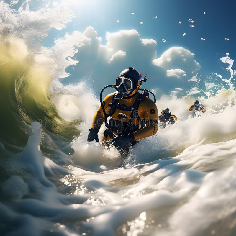 Divers in the Sea, Ai-generatet Stock Illustration - Illustration of ...