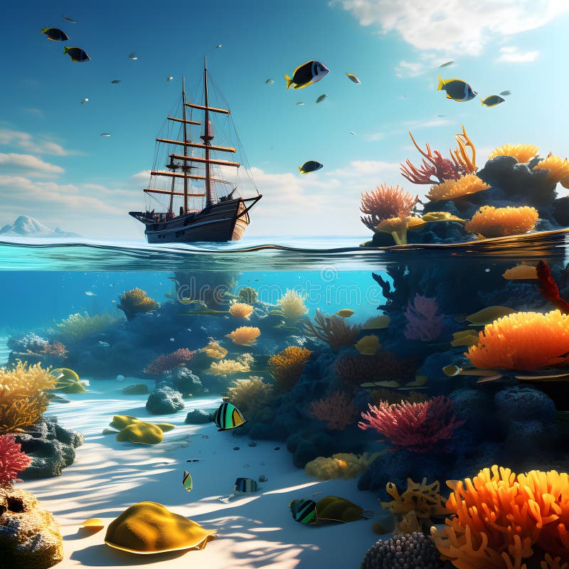 Divers in the Sea, Ai-generatet Stock Illustration - Illustration of ...