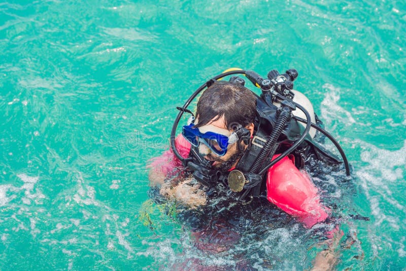 Divers on the Surface of Water Ready To Dive Stock Image - Image of ...