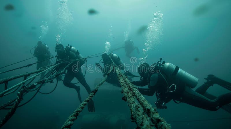 The Divers Take Frequent Breaks on Their Safety Line Resurfacing for ...