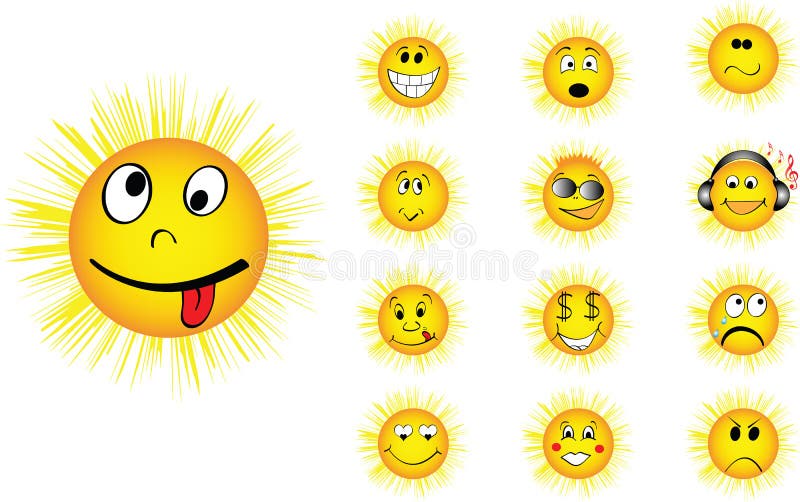 Diversas caras del sol ilustración del vector. Ilustración de subida ...