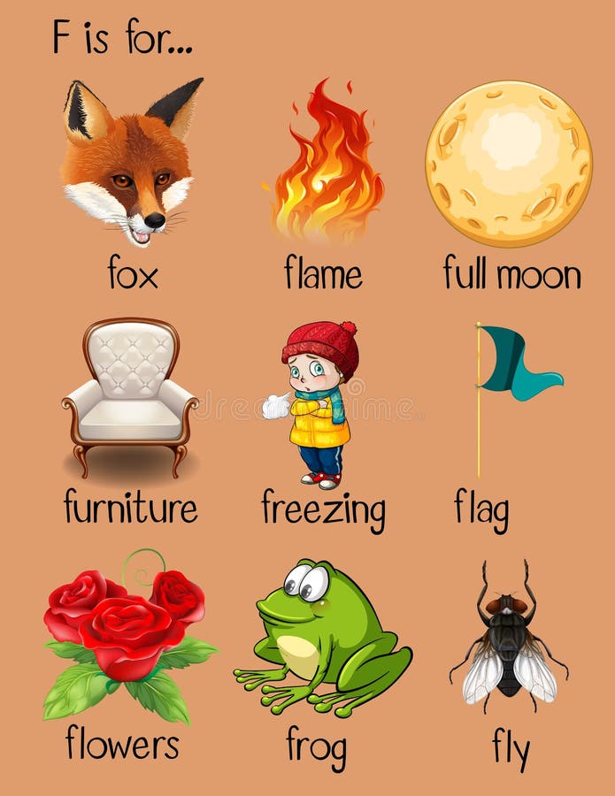 Diversas Palabras Comienzan Con La Letra F Ilustración del Vector ...