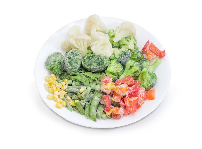 Diversas Verduras Congeladas En El Primer Blanco Del Plato Foto de ...