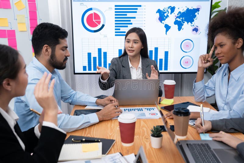 Analyst Team Colleague Raise Hand, Ask Question during Presentation ...