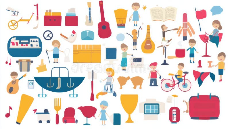 Collection of Colorful Hand-drawn Items Stock Illustration ...
