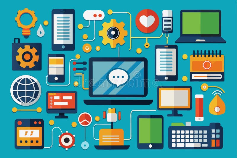 A Diverse Arrangement of Technology Icons Showcases Hardware and ...