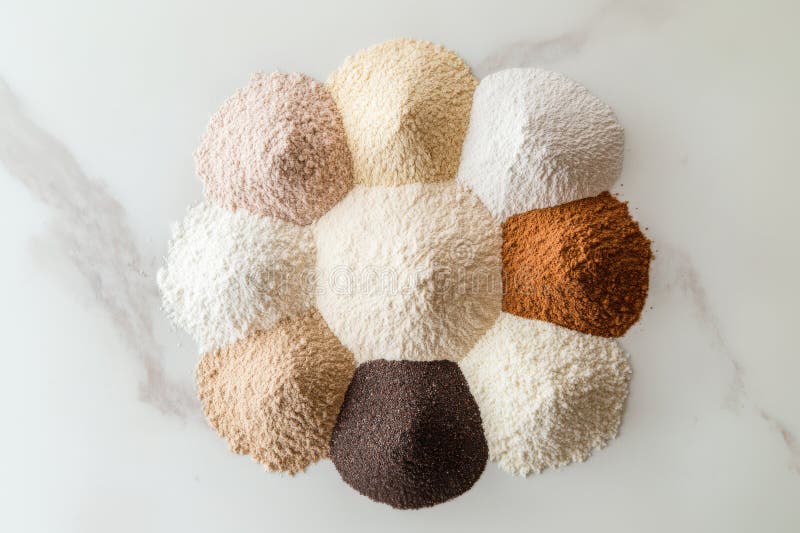 Diverse Arrangement of Various Flours and Powders Displayed on a Light ...