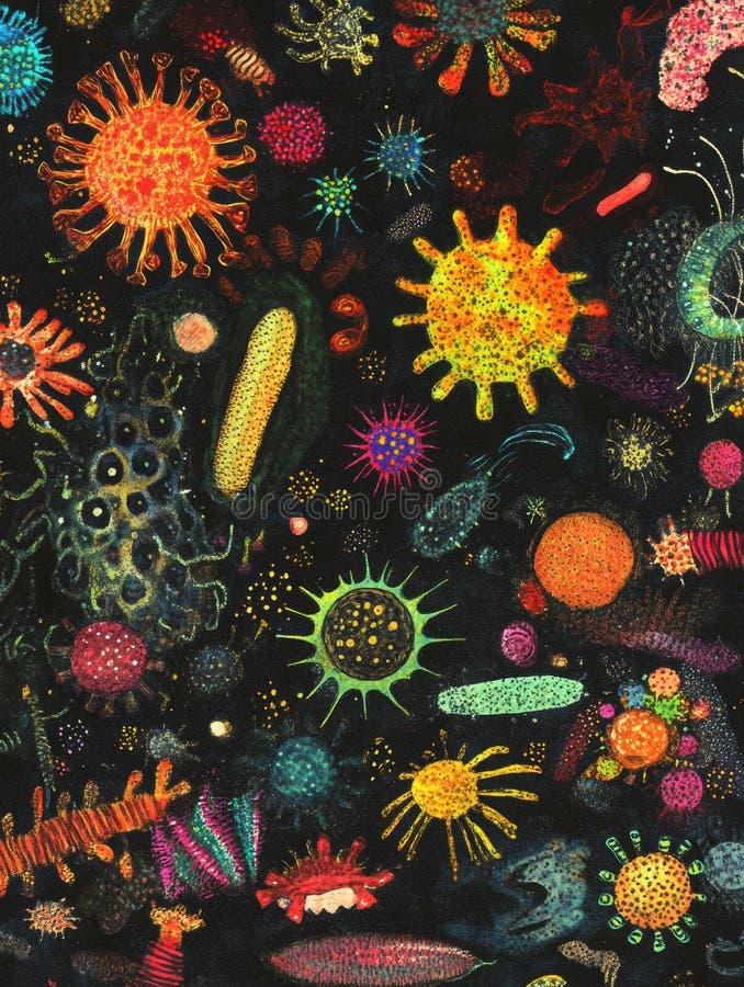Diverse Array of Colorful Bacteria and Microbes Illustrated Against a ...